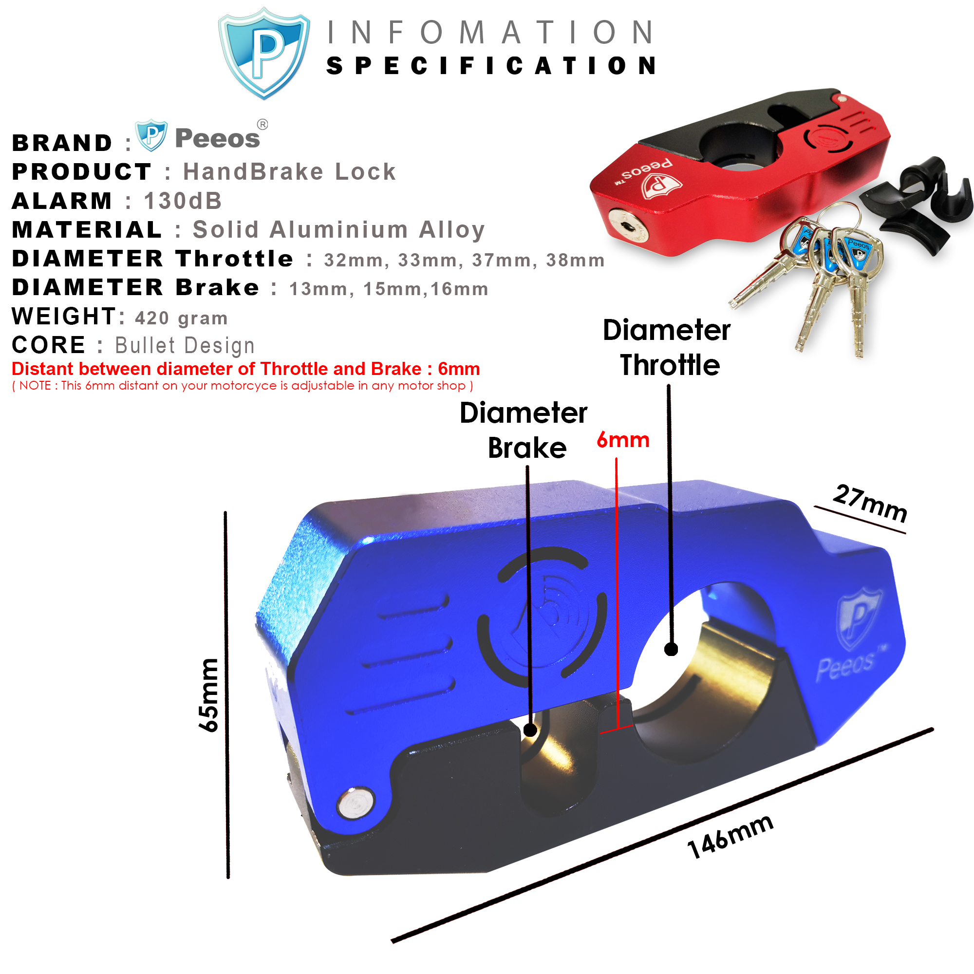 Peeos Anti cut lock PLA alarm motor terkuat Kunci Theft Motorcycle ...