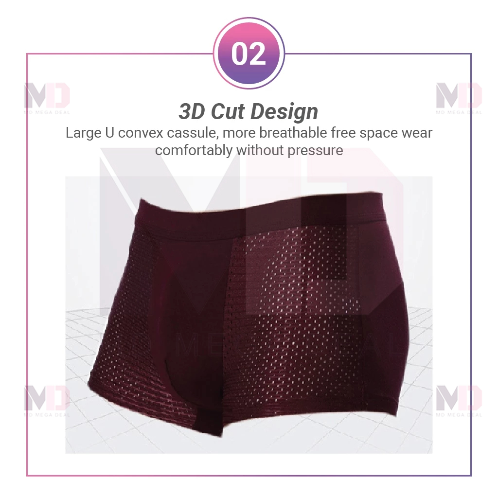 《Mega Deal》Mesh Men Solid Breathable Comfortable Bamboo Fiber Boxer ...