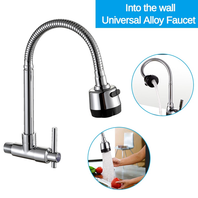 2 Mode Kitchen Faucet Wall Mounted Basin Water Tap Double Flexible Sink ...