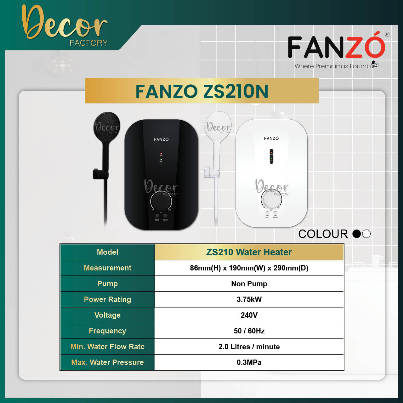 FANZO Water Heater Combo Zest Series Glory Series Instant Water Heater ...