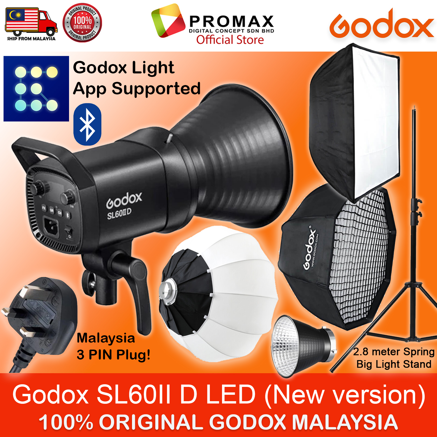 Godox SL-60IID SL60IID with Octa softbox with 2.8m stand LED Video Light for Photo Studio ...