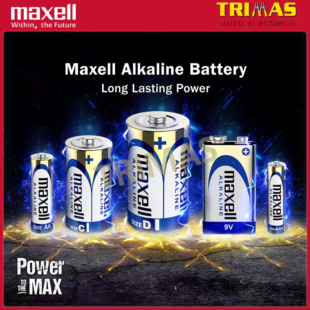 TRIMAS Original Maxell Alkaline AA AAA 2A 3A 9V C D Heavy Duty Alkaline ...