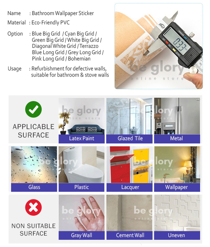 PVC Wallpaper Sticker 60cm x 1m Home Decor Bathroom Kitchen Self ...