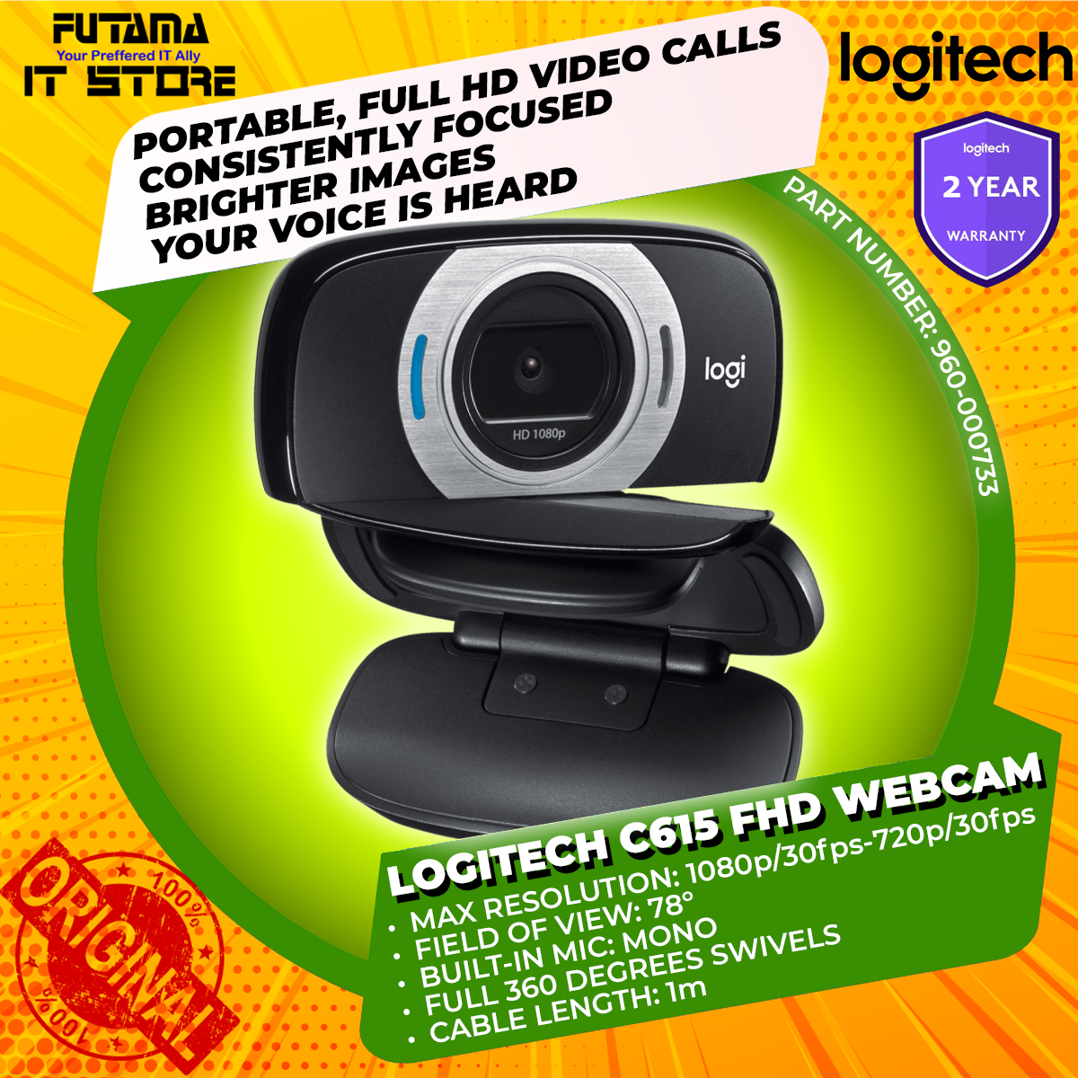 Logitech C615 Webcam - Portable HD 1080p Video Calling With Autofocus ...