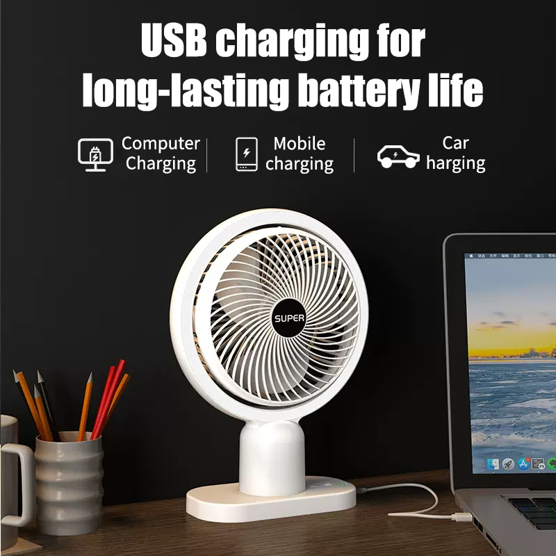 Portable Desktop Fan Rechargeable with LED Light & Stand | Kipas Mini ...