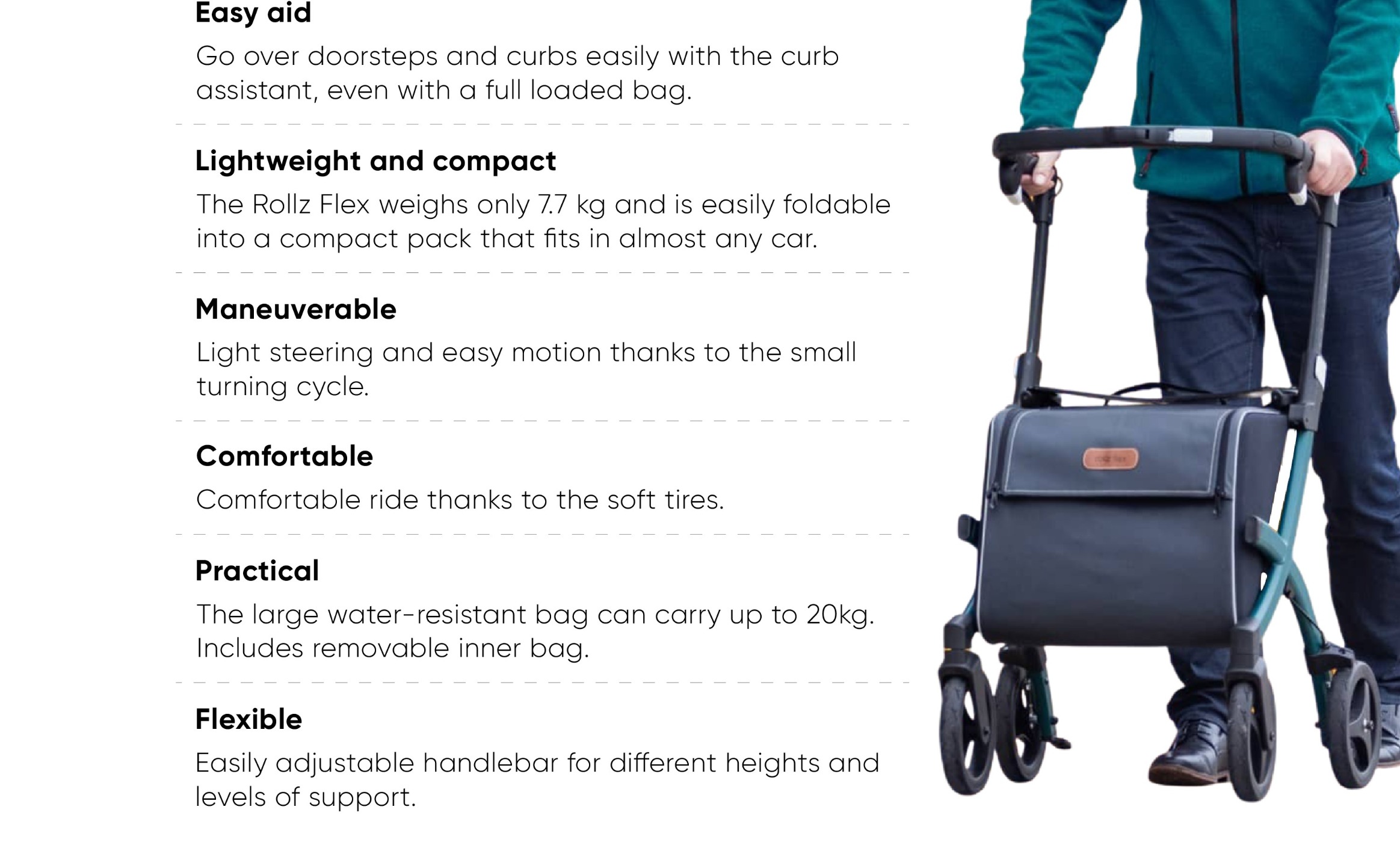 ROLLZ Flex Rollator Walker Mobility Aid (Pebble White Classic Brake ...