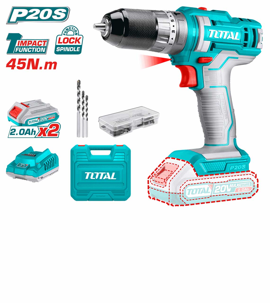 Total Li-ion Cordless Impact Drill (20V / P20s) TIDLI20012 / TIDLI20145 ...