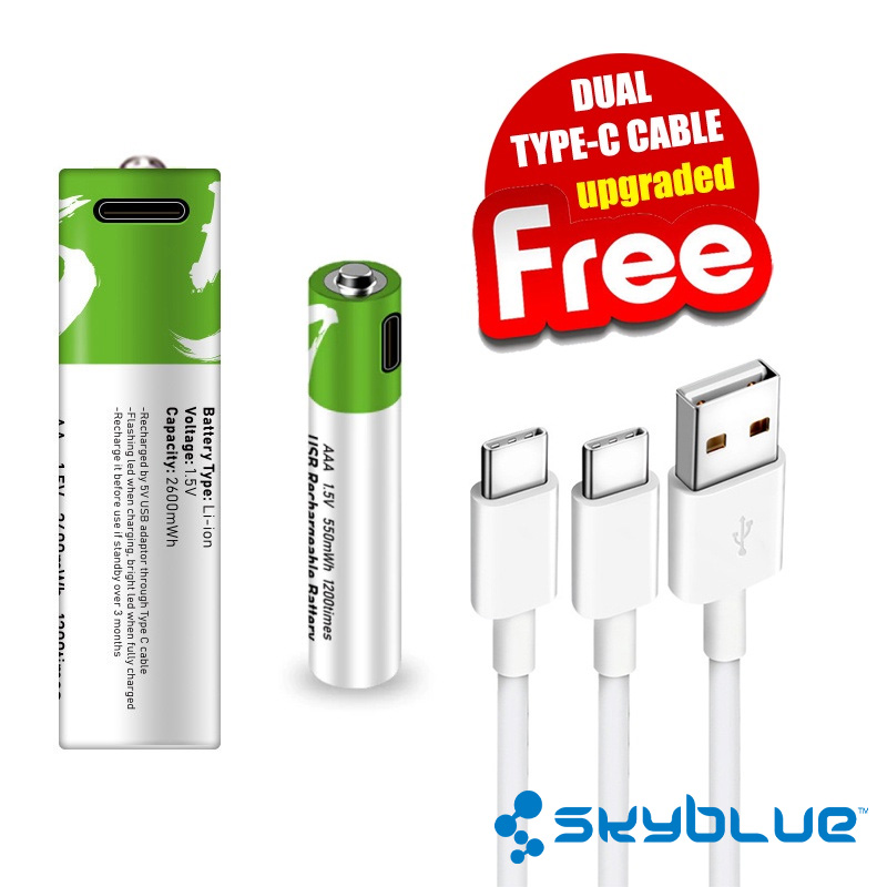 Skyblue Rechargeable Battery AAA AA Type C Plug Charger With Bateri Cas ...