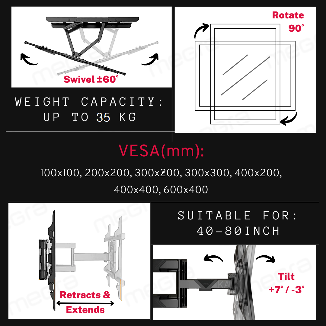 Adjustable TV Bracket Full Motion TV Swivel Wall Bracket (32"-70")/(40 ...