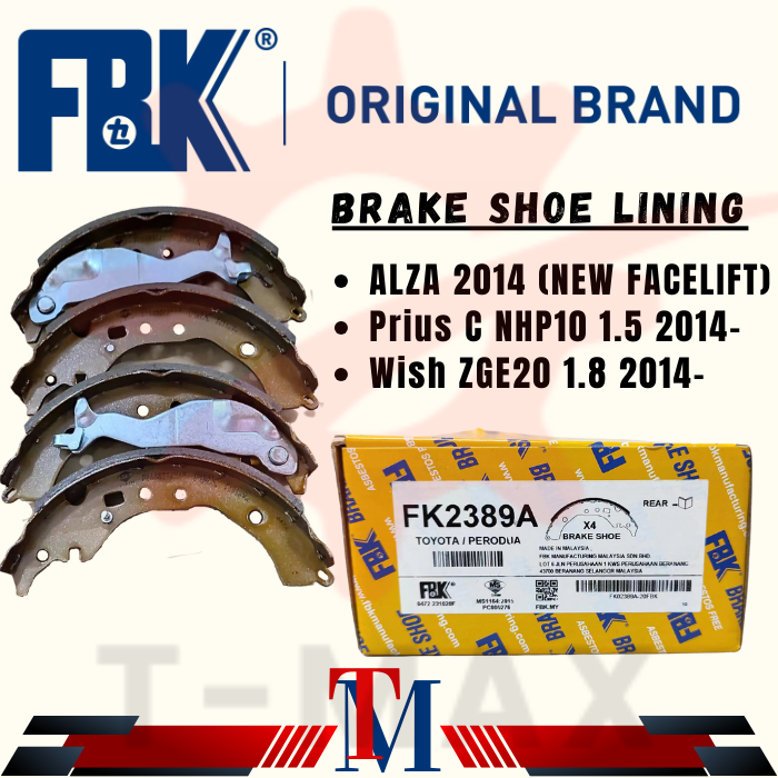 FBK Brake Shoe Rear/ Belakang - Perodua Alza 1.5 2014 (NEW FACELIFT ...