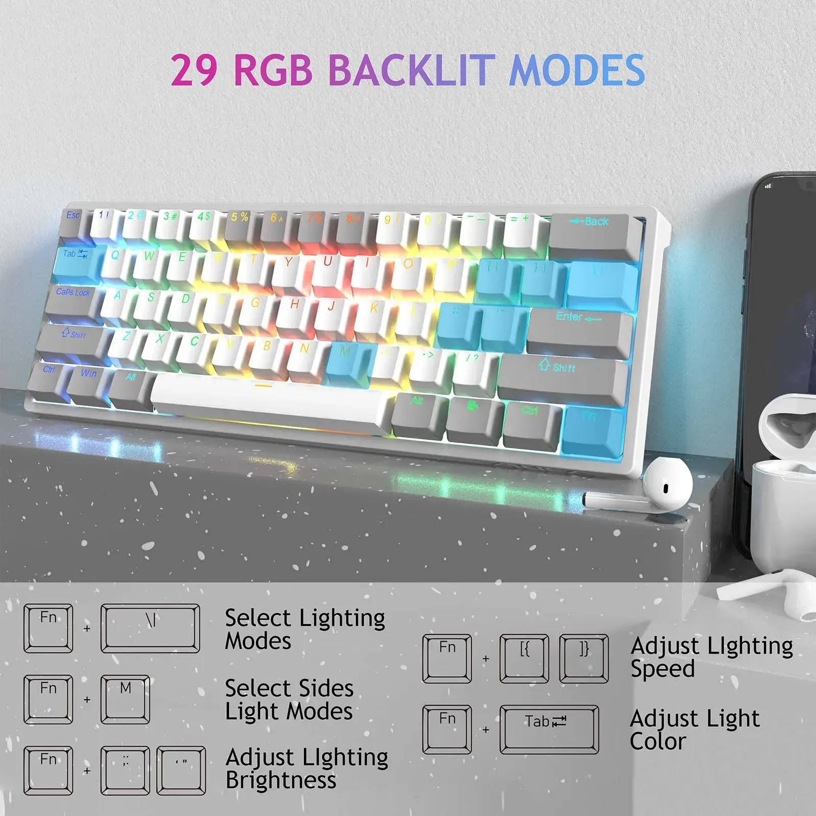 ⚡HOT⚡AULA F3261 61 Keys / AULA F3268 68 Keys⚡RGB Swappable Mechanical ...