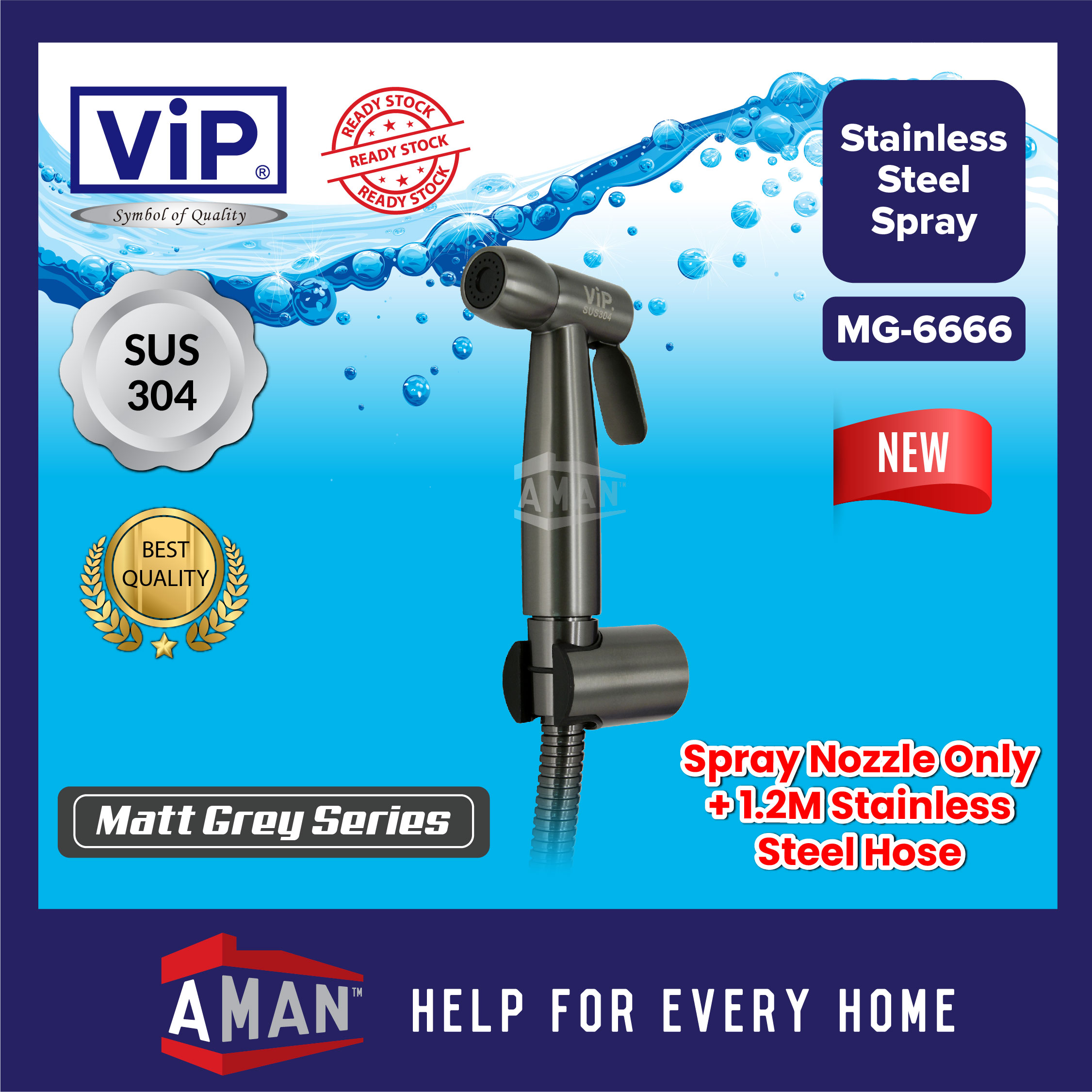 ViP SUS-304 Stainless Steel Matt Grey Hand Bidet Spray With Flexible ...