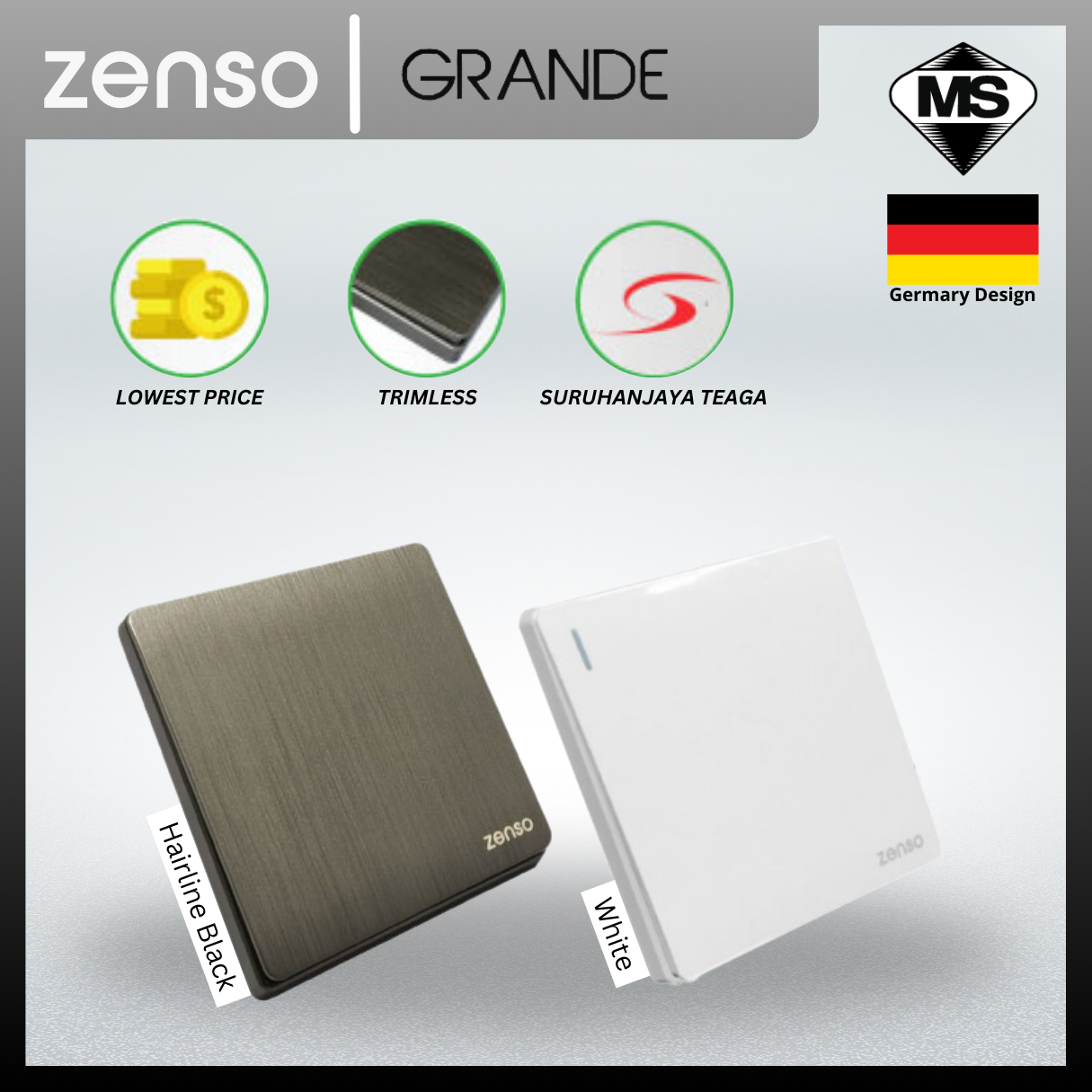 ZENSO Switch-Grande Series Switch Switches & Sockets ( White , Hairline ...