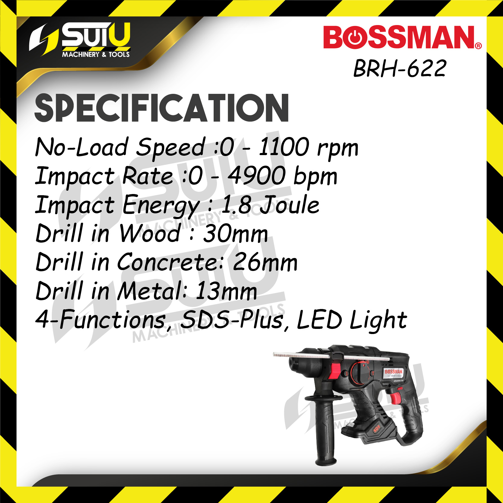 BOSSMAN BRH622 / BRH-622 20V 1.8J Brushless Cordless Rotary Hammer ...