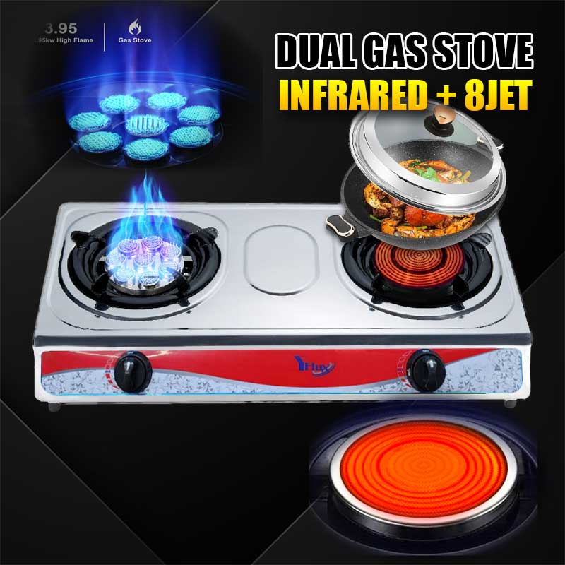 Yelux Dual Gas Stove Stainless Steel Infrared Burner 8 Jet Head Nozzle ...