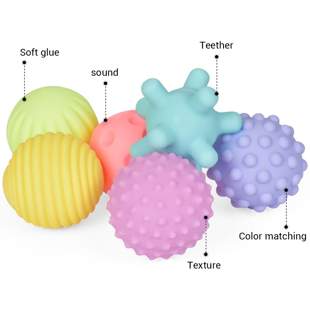 6pcs Baby Sensory Ball Toys Baby Ball Teether Soft Bell Rubber Early ...