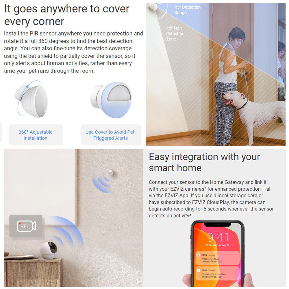 EZVIZ T1C Smart Home PIR Motion Sensor with Human Motion Detection ...