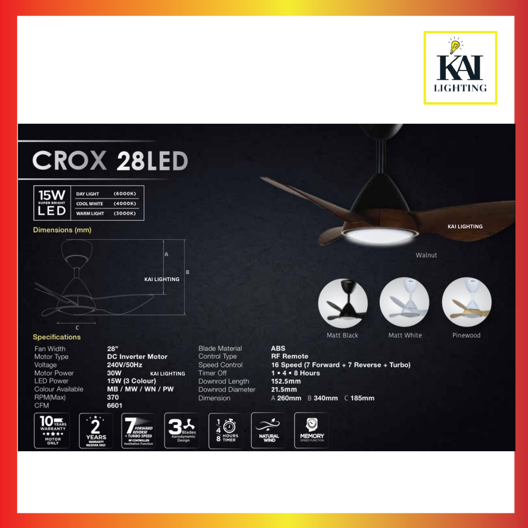 DEKA CROX (NEW 2024) DEKA+ CROX 28" LED DC motor ceiling fan with ...