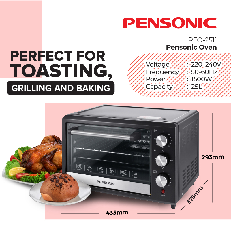 Pensonic 25L Electric Oven (3D Diamond Surface) | PEO-2511 Grill Oven ...