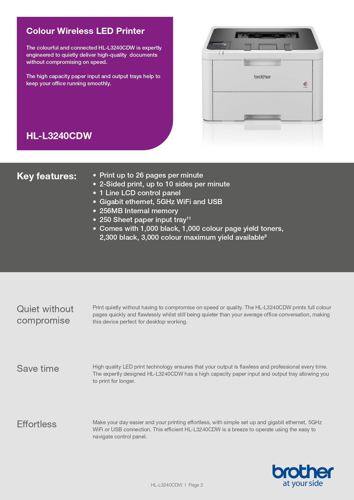 Brother Color LED Laserjet A4 Single Function Printer HL-L3240CDW ...