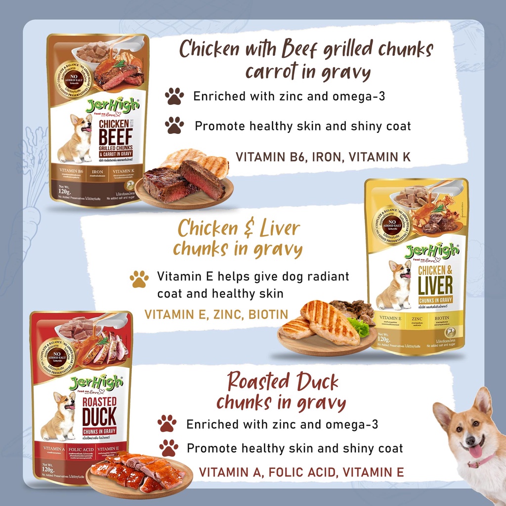 Jerhigh Chicken Beef Duck Liver Vegetables in Gravy Dog Pouch Wet Food ...
