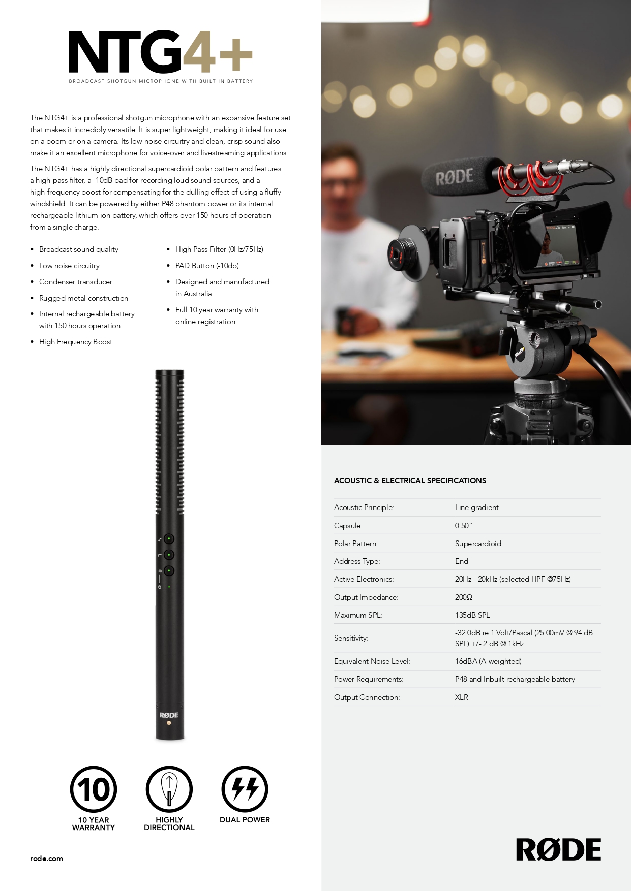 RODE NTG4 / NTG4+ (DUAL-POWERED) PROFESSIONAL SHOTGUN MICROPHONE ...