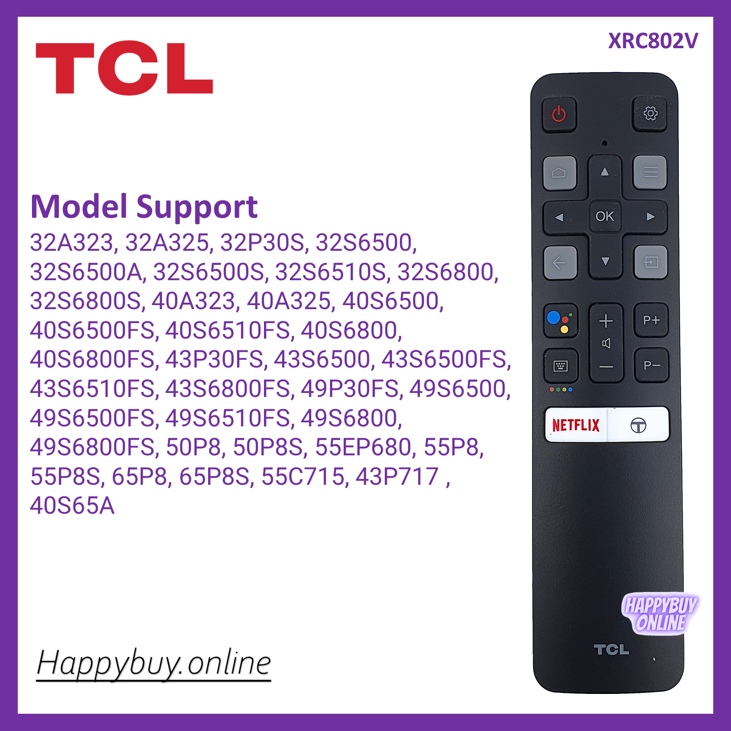 TCL Android Smart LED TV Original Remote Control XRC802V TCL Android TV ...