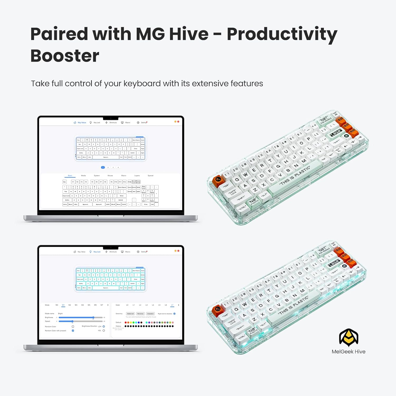 MelGeek Mojo68 Plastic Transparent 65% Compact 68-Key Fully-Assembled ...