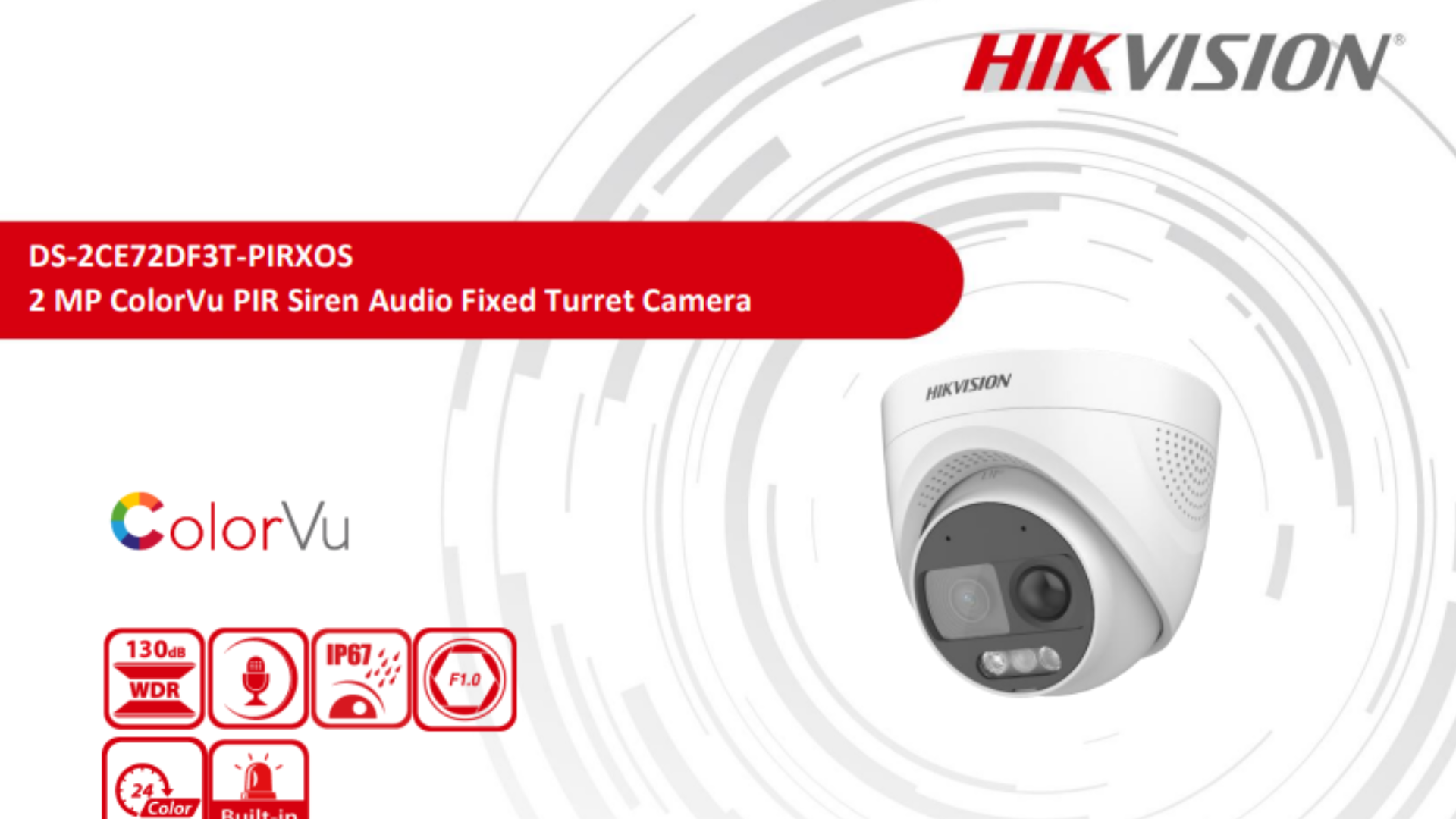 Hikvision 2MP ColorVu Outdoor Analog Turret CCTV Camera PIR Siren Mic ...