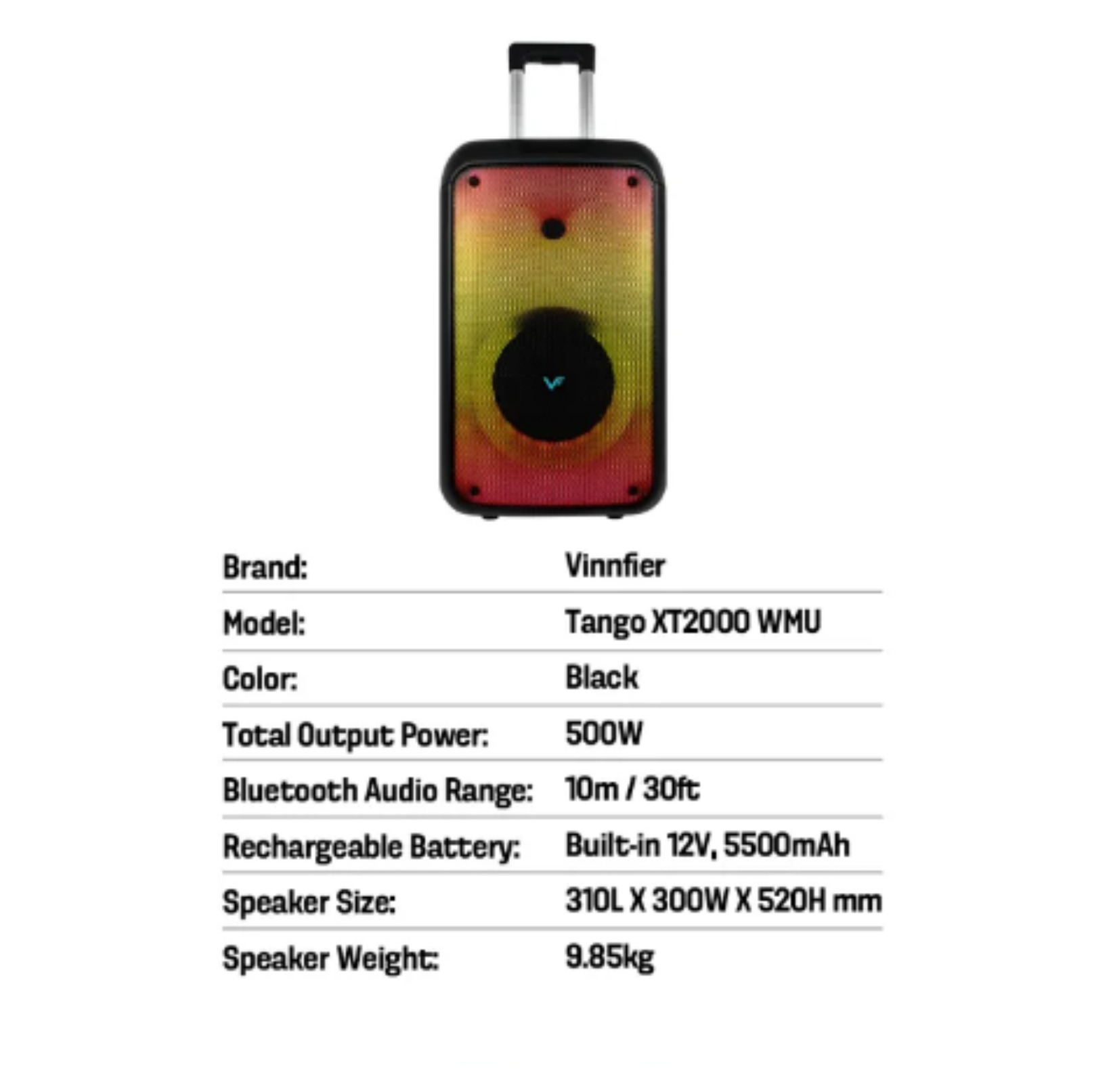 Vinnfier VF TANGO XT5000 WMU 900W Bluetooth Potable HI-FI Loud PartyBox Karaoke Speaker FM Radio ...