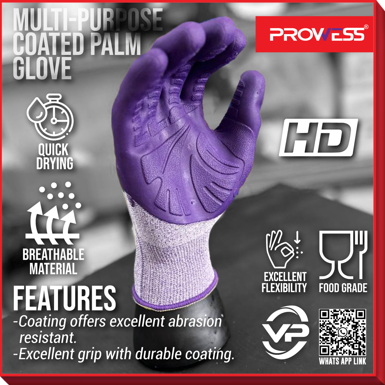 PROWESS HQ COATED GLOVE MULTIPURPOSE COATED PALM GLOVE PW50-2000 ...