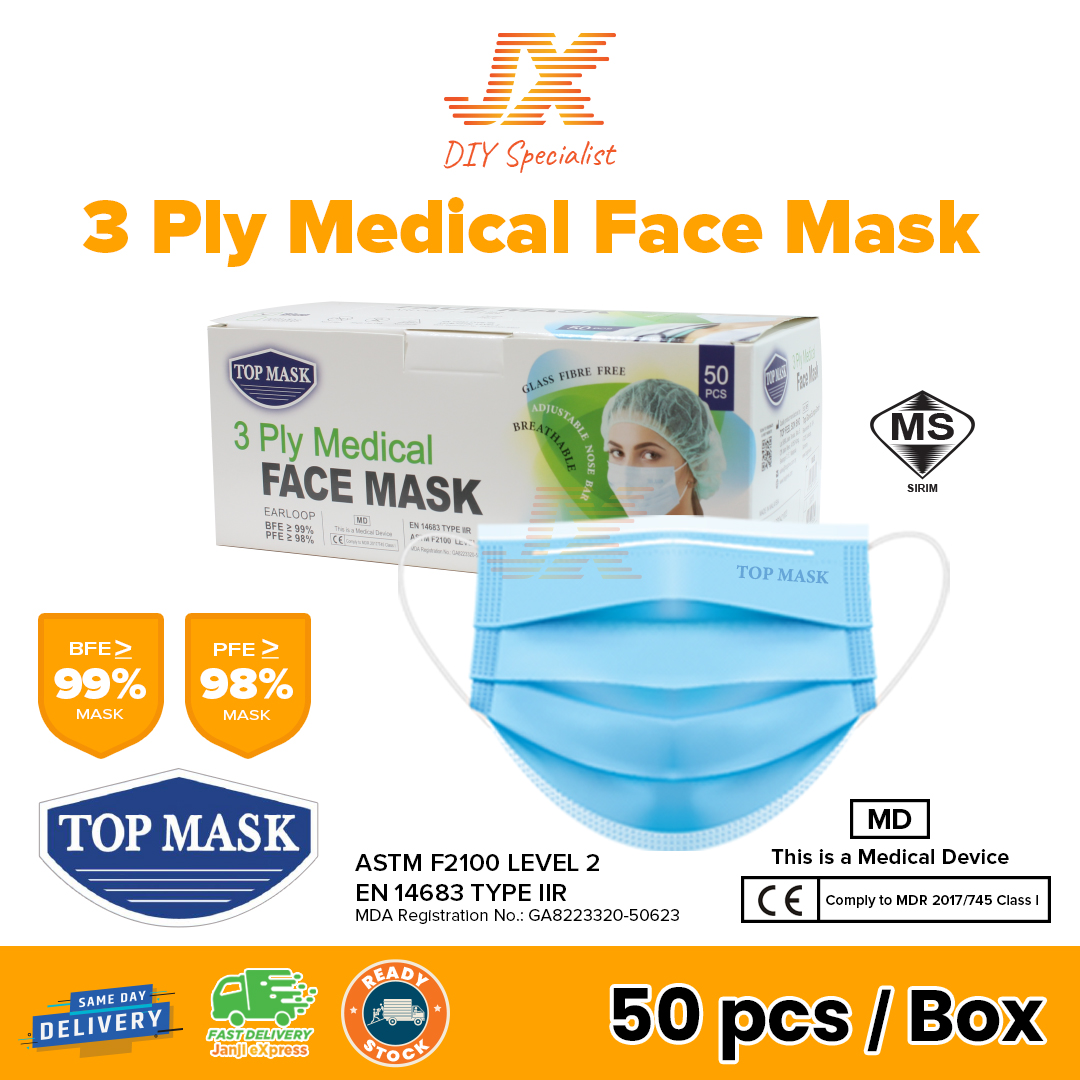 Top Mask 3 Ply Disposable Medical Mask Premium Medical Face Mask ...