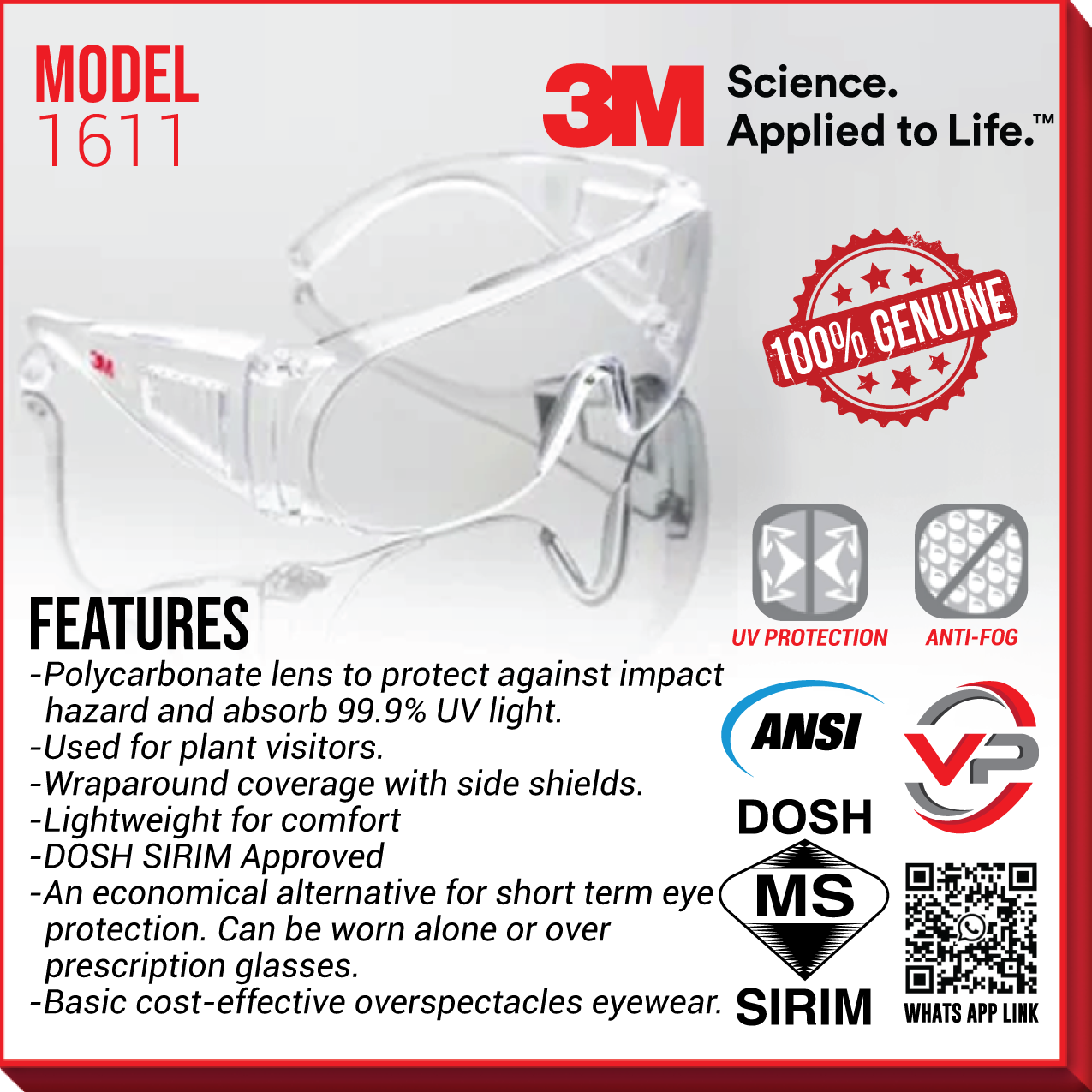 TI FOG CLEAR FRAME CLEAR 3M 1611 VISITOR OVERPECTACLES SIRIM DOSH AN ...