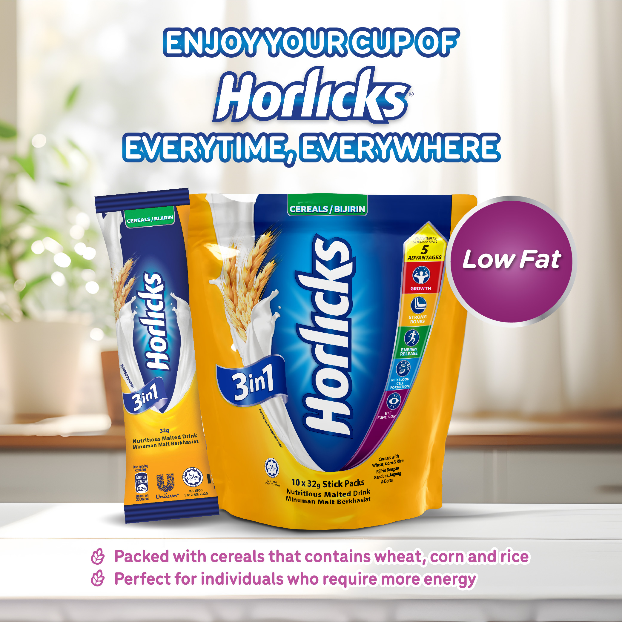Horlicks 3 In 1 Instant Cereal Drink (10 x 32g) | Shopee Malaysia