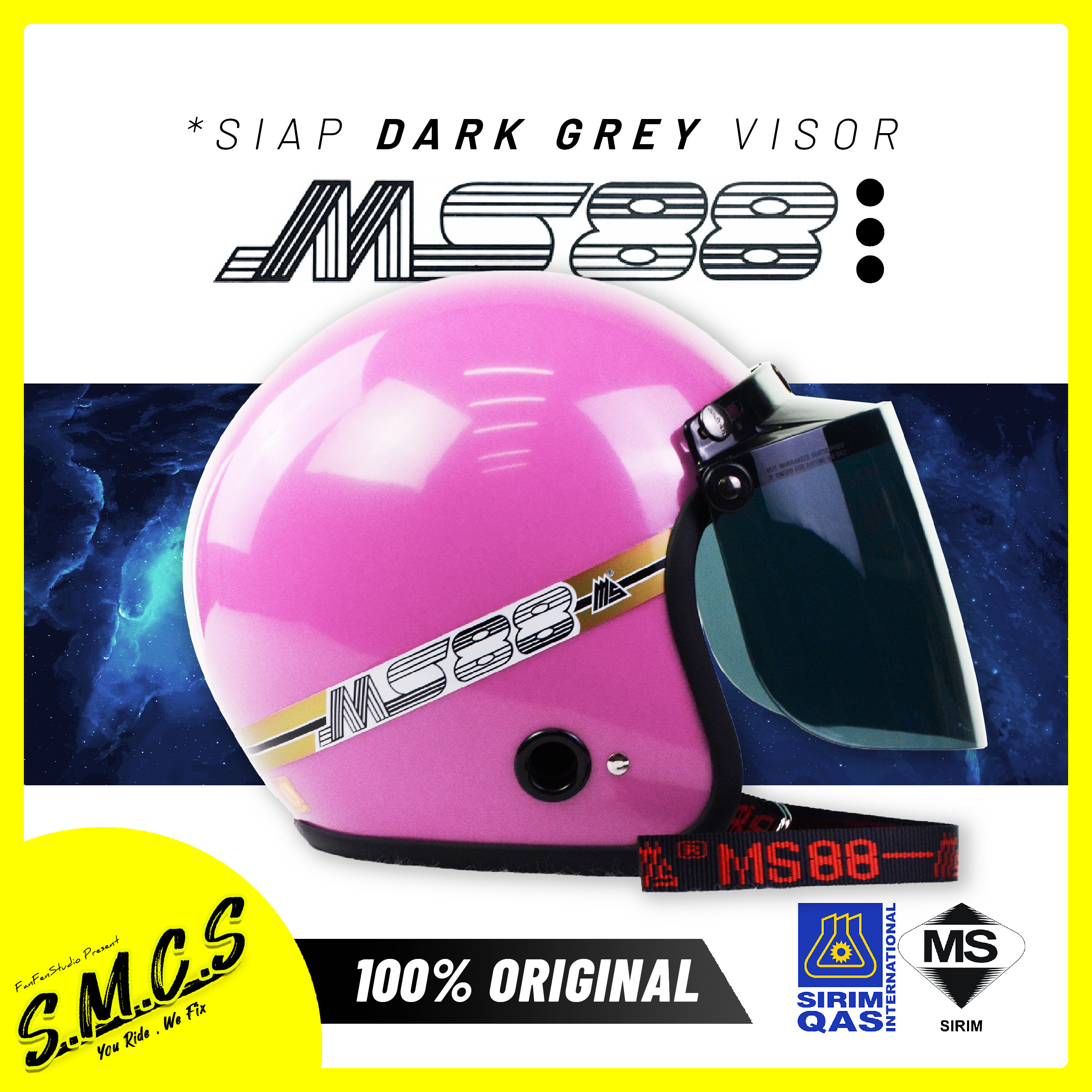 [𝟭𝟬𝟬%𝗢𝗥𝗜] MS88 Helmet Siap Dark Grey Visor MS Tali Tulisan Merah Sirim ...