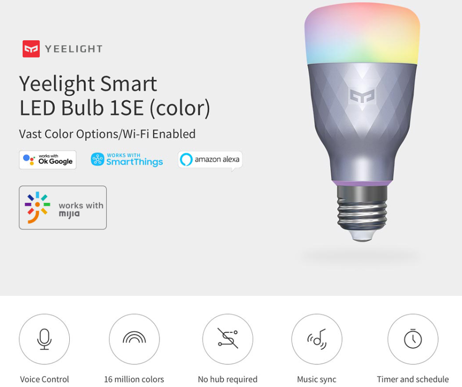 Yeelight LED Smart Bulb 1SE (Colour) | Work with Google, Samsung Smart ...