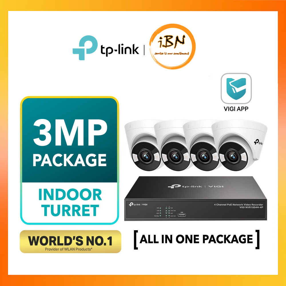 TP-Link Indoor 3MP Wire CCTV Security Camera Solution VIGI Kit Package ...