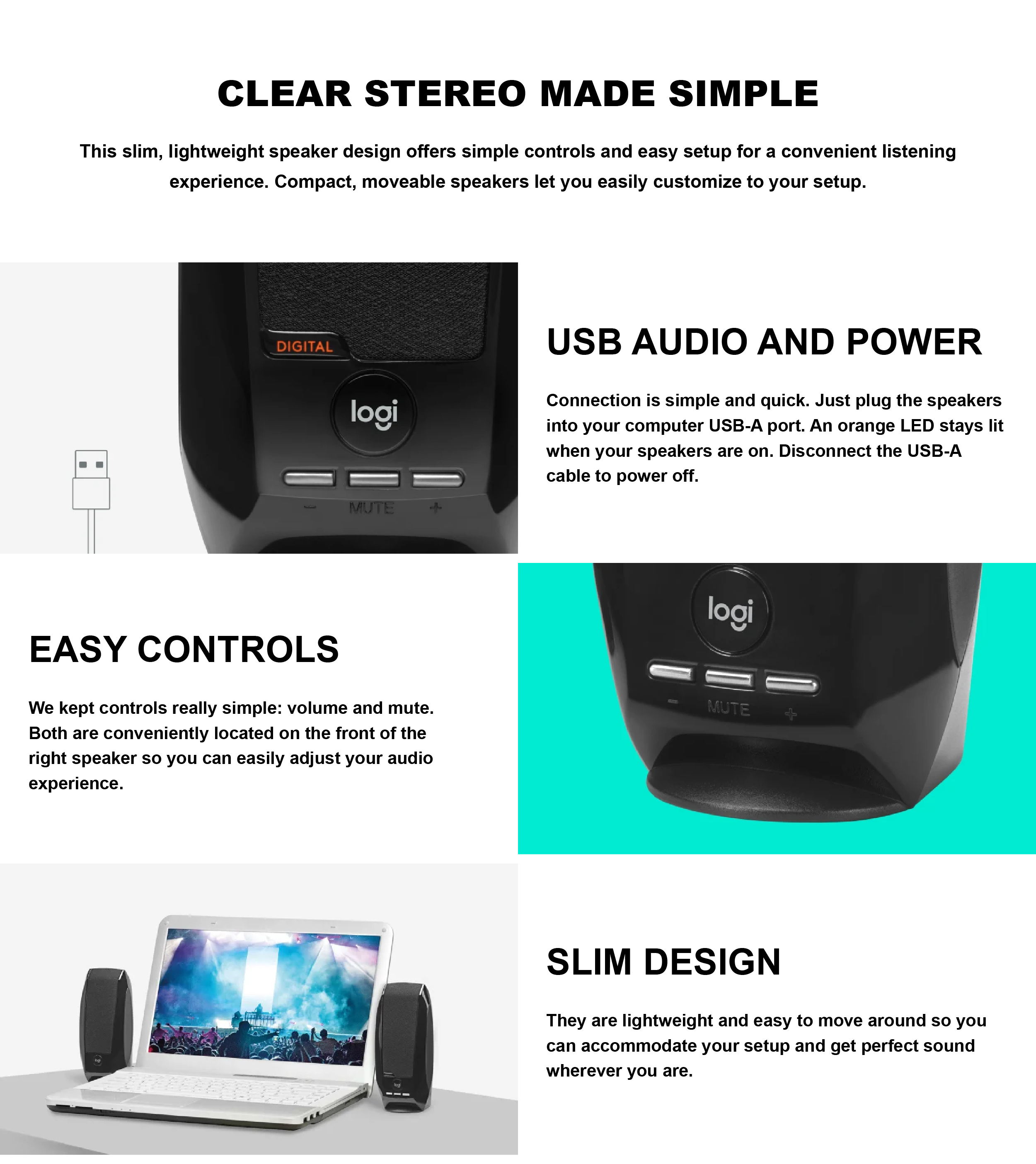 LOGITECH S150 / Z120 / Z121 Stereo Speaker with USB Powered, Easy ...