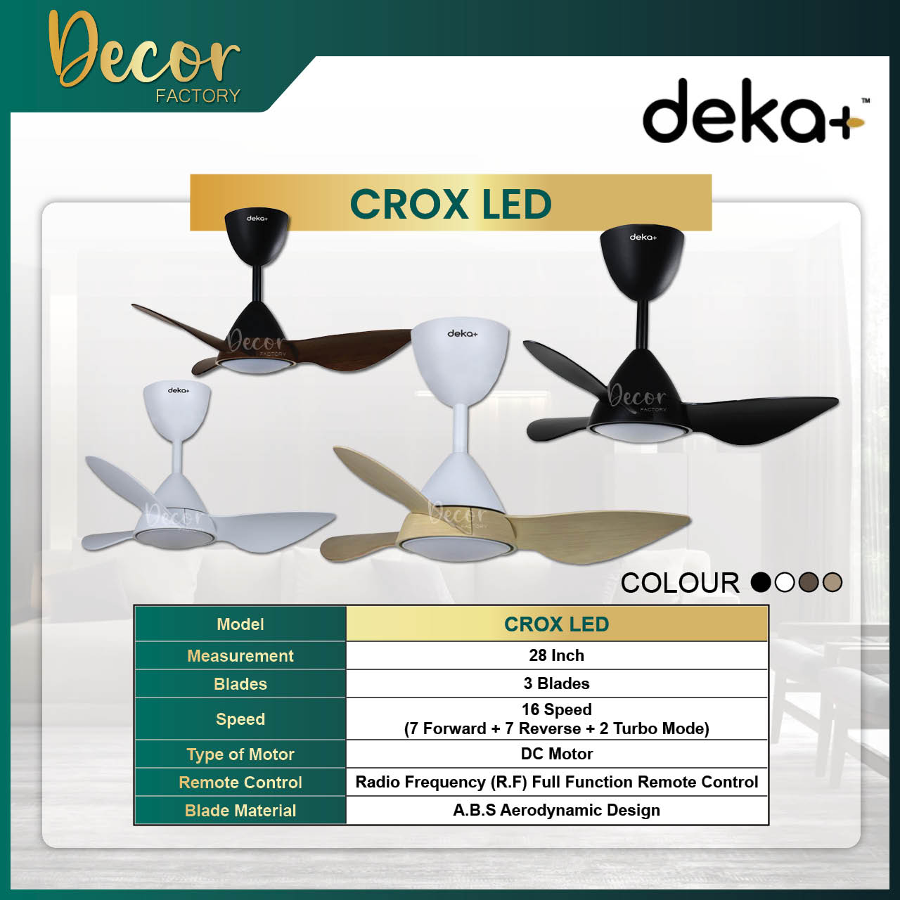 🔥NEW2024🔥 DEKA+ CROX LED 28'' 3 Blades 14 Speeds +TURBO Mode Remote ...