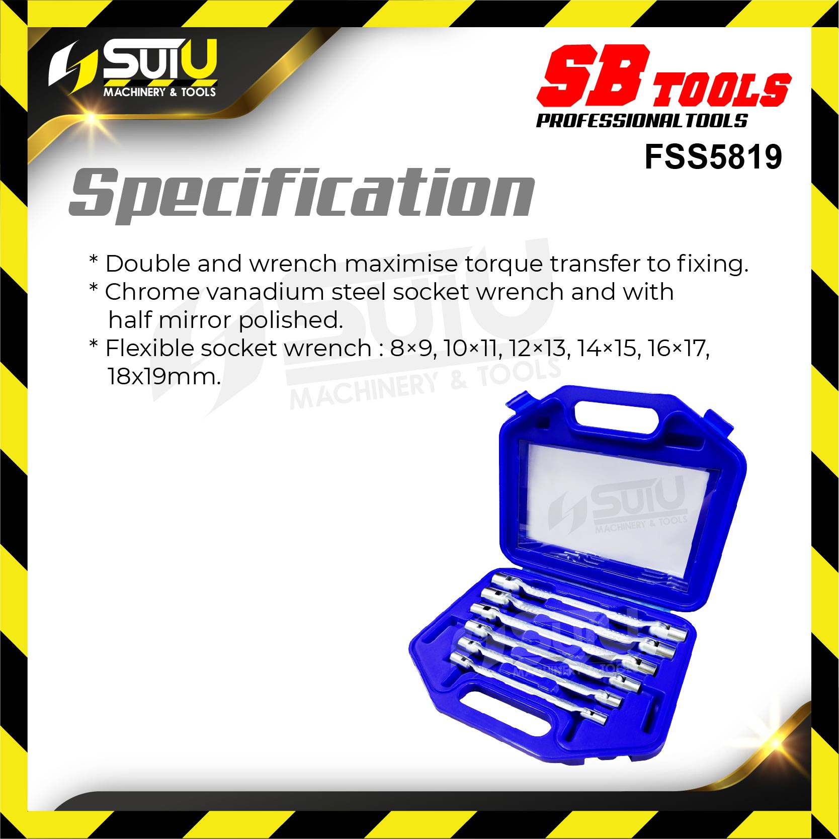 SB TOOLS FSS5819 6PCS Double Flexible Socket Set 8-19MM | Shopee Malaysia
