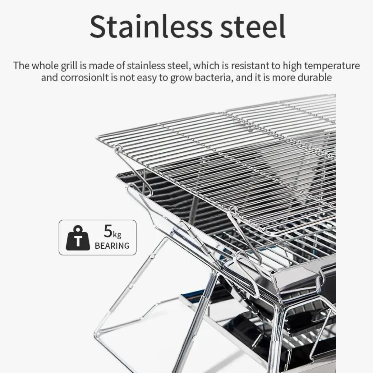 Folding BBQ Grill Table With Ash Pan Non-Stick Stainless Steel Camping ...