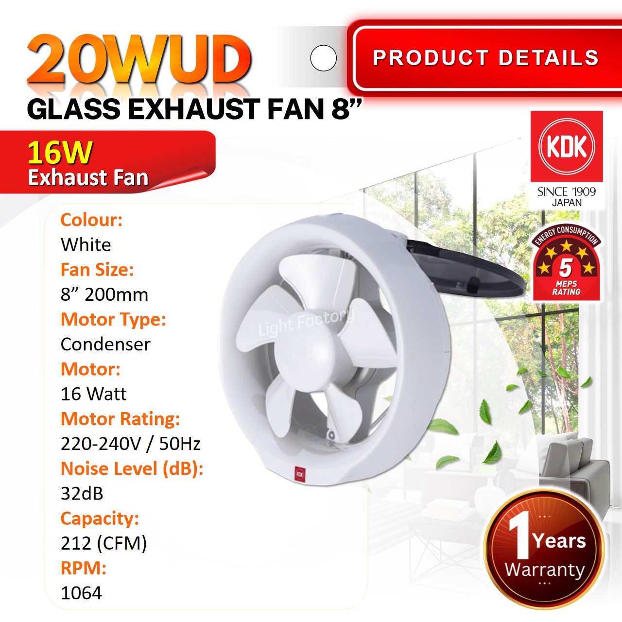 KDK 15WUD 20WUD Glass Mounted Exhaust Ventilating Fan 6" 15WUD 8" 20WUD ...