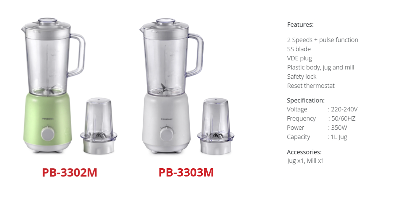 Pensonic Blender With Mill Attachment 350W PB-3303M PB-3302M | Shopee ...