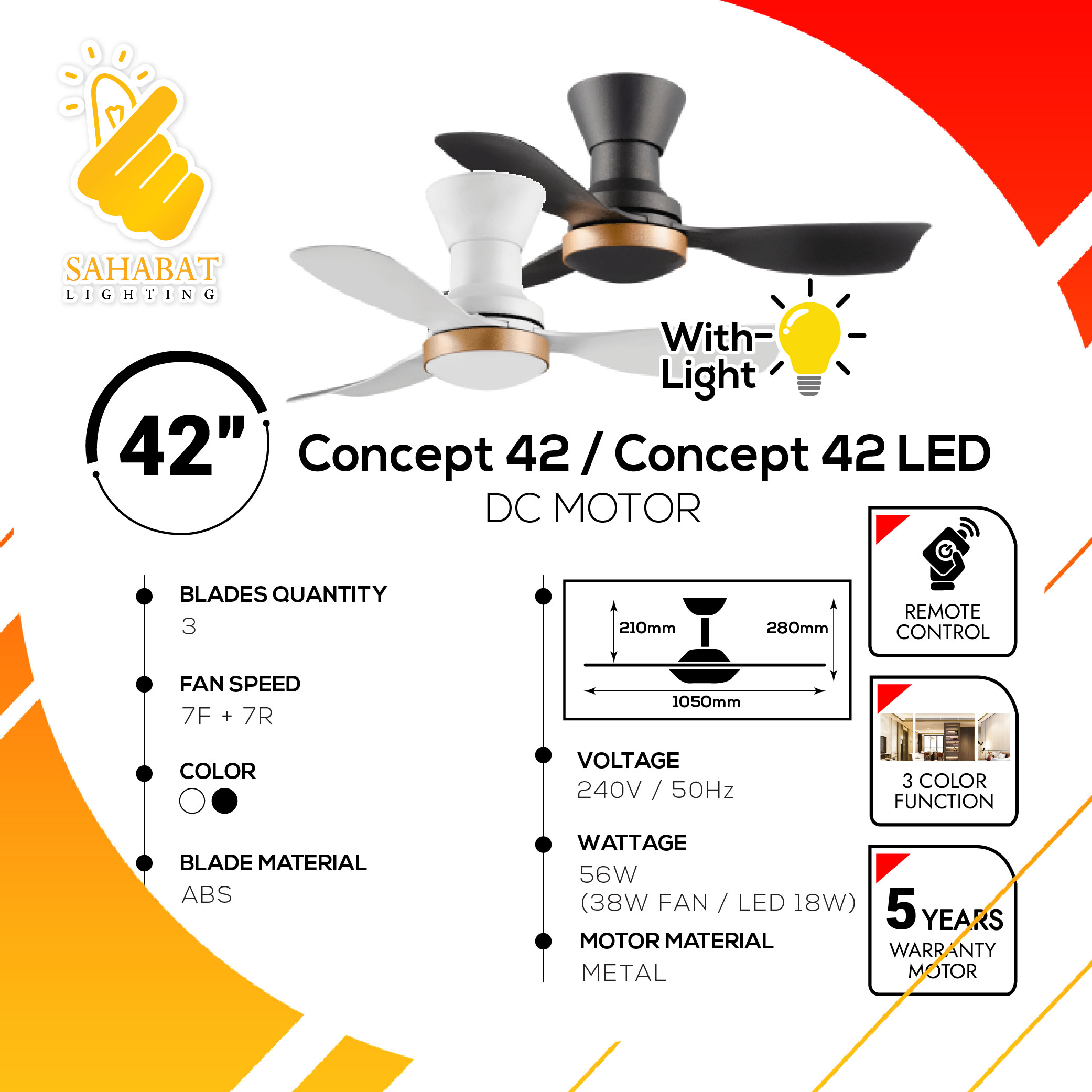 [SIRIM] DEKA 22"/34"/42" Concept Series Mini Fan With Light Kit DC ...
