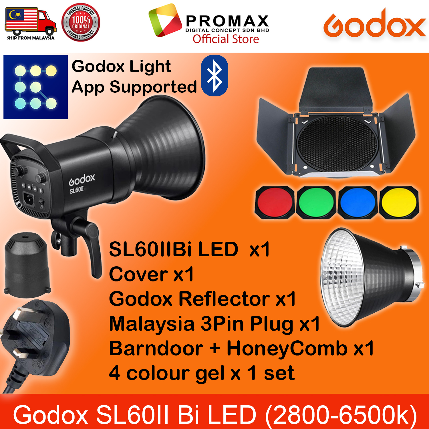 Godox SL60iiBi SL-60 2800 - 8500K LED Video Light Bi-color Version ...