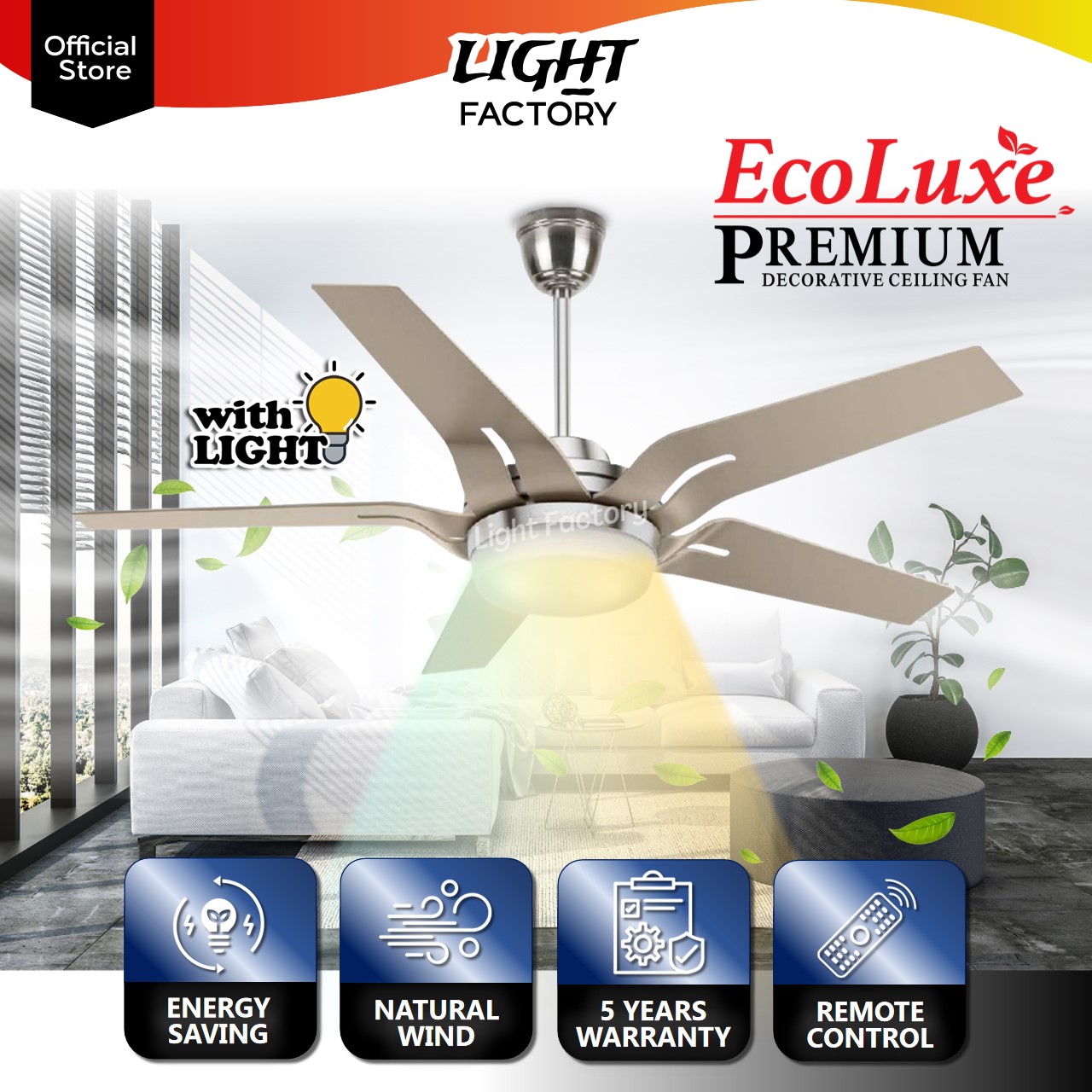 ECOLUXE ECO-566 DC Motor 5 Blades 52" 3 Color LED Ceiling Fan With 6 ...