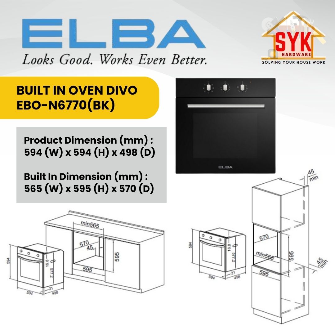 SYK Free Shipping Rubine RBO-CAVO-60BL Build In Oven 60 Liters Electric Oven RMO-OREO-28BL Grill ...