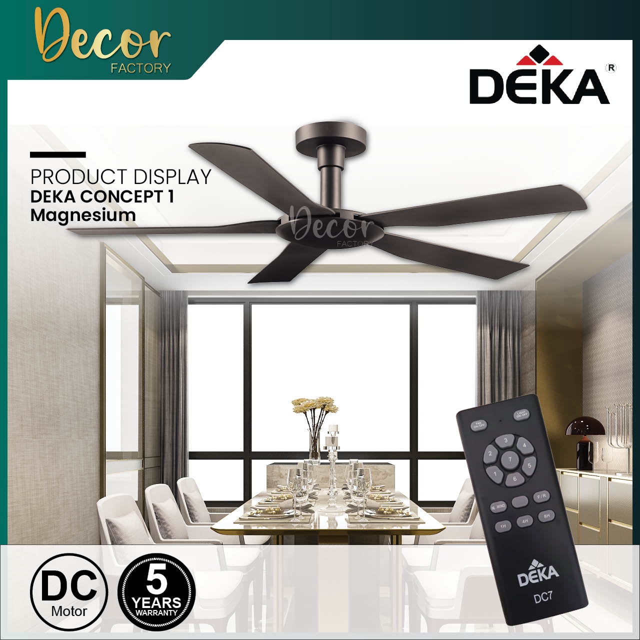 DEKA Fan DEKA CONCEPT 1 56" 5 Blades 7 Speed Forward + Reverse DC Motor ...