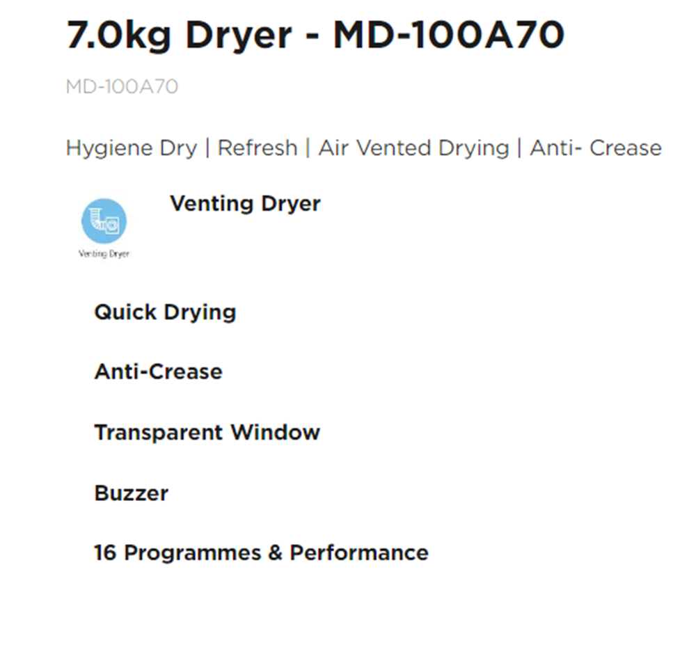 Midea MD100A70 7.0KG Front Load Dryer | ESH | Shopee Malaysia