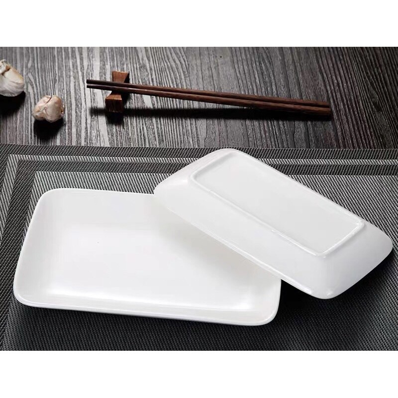 White Rectangle Plate Ceramic Porcelain Shallow Fish Dish Sauce Pinggan Kuih Segi Empat Dessert ...
